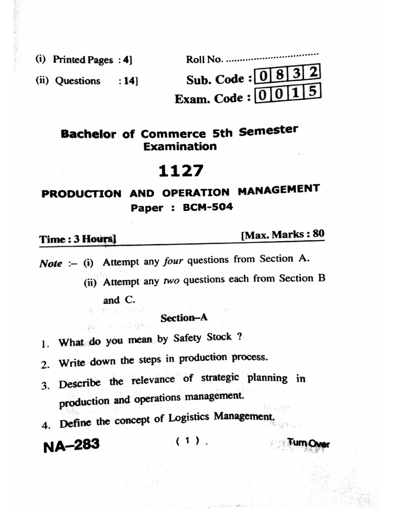 5th Sem - Production and Operation Management - Paper-BCM-504 - Dec ...