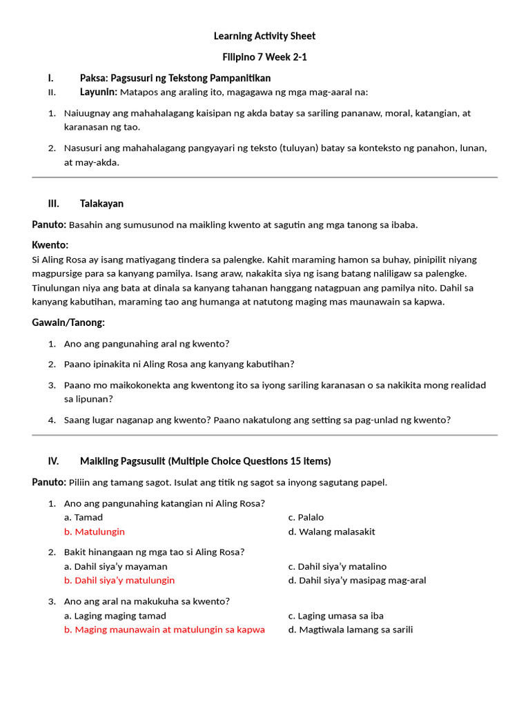 Filipino 7 Q3 LAS Week 2-1 | PDF