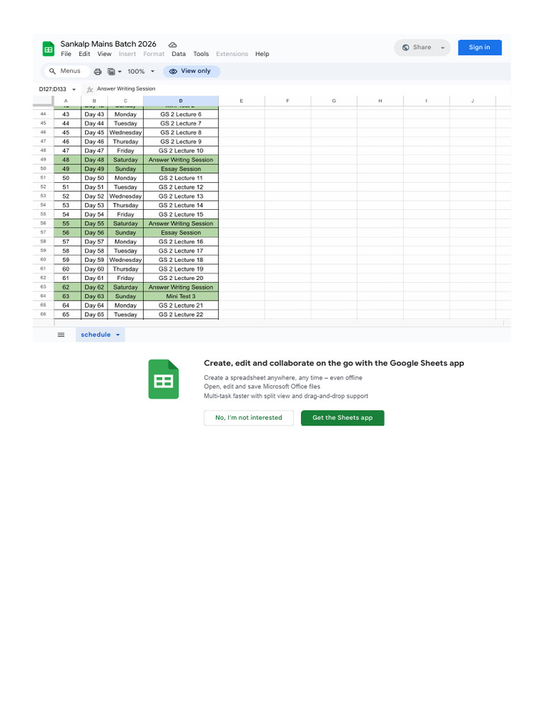 Sankalp Mains Batch 2026 Schedule | PDF