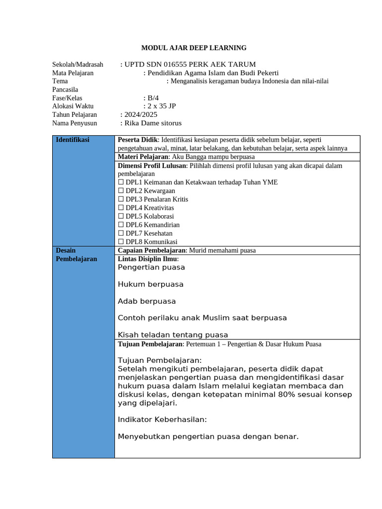 Template Modul Ajar Deep Learning | PDF