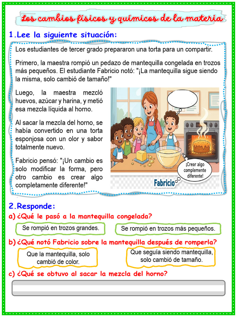 Ficha Cambios Fìsicos y Quìmicos de La Materia Maestra Janet | PDF ...