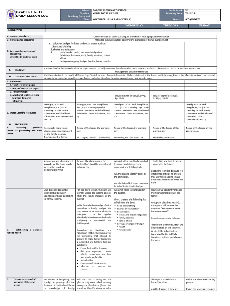 DLL_TLE 6_Q2_W1 | PDF | Teachers | Learning