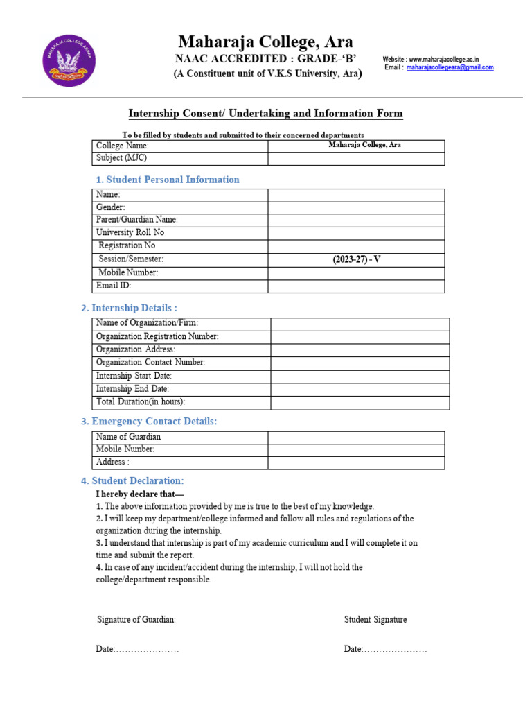 Intership Student Form PDF | PDF