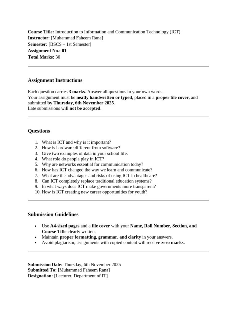 ICT First Assignment | PDF