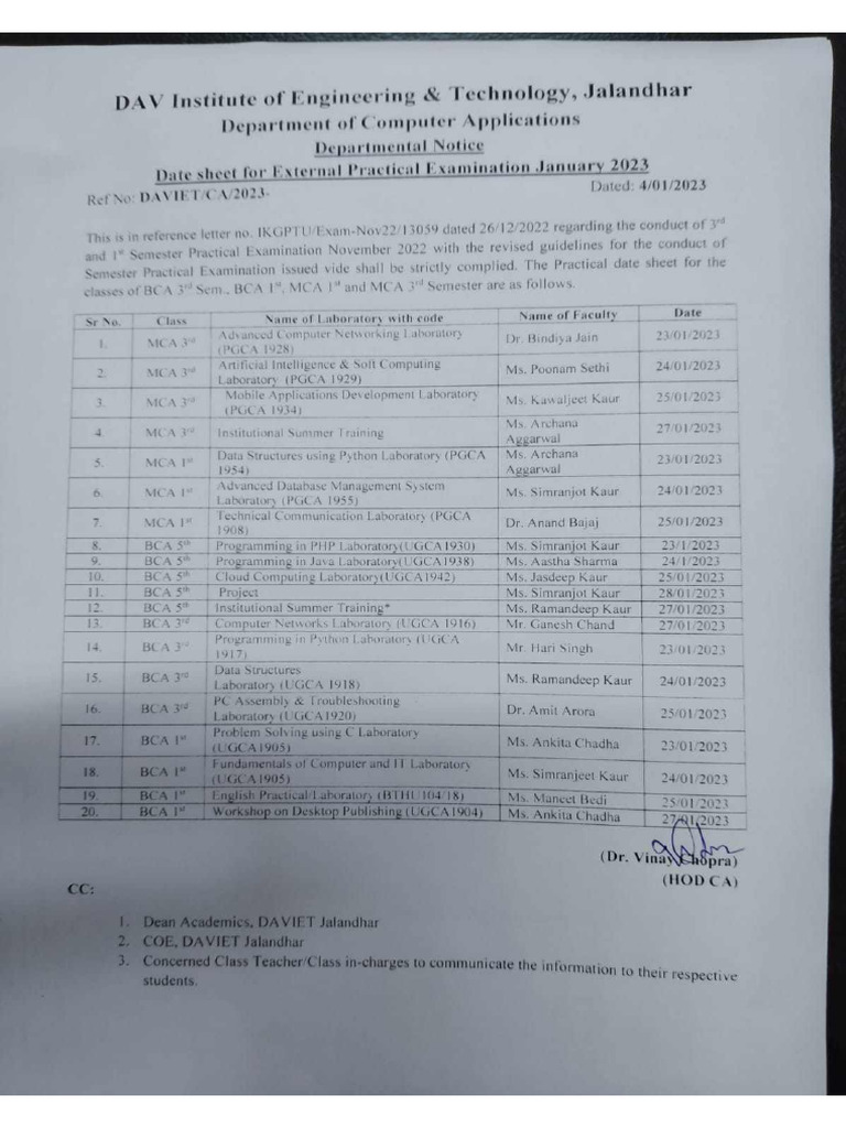External Practical Date Sheet 2023 | PDF