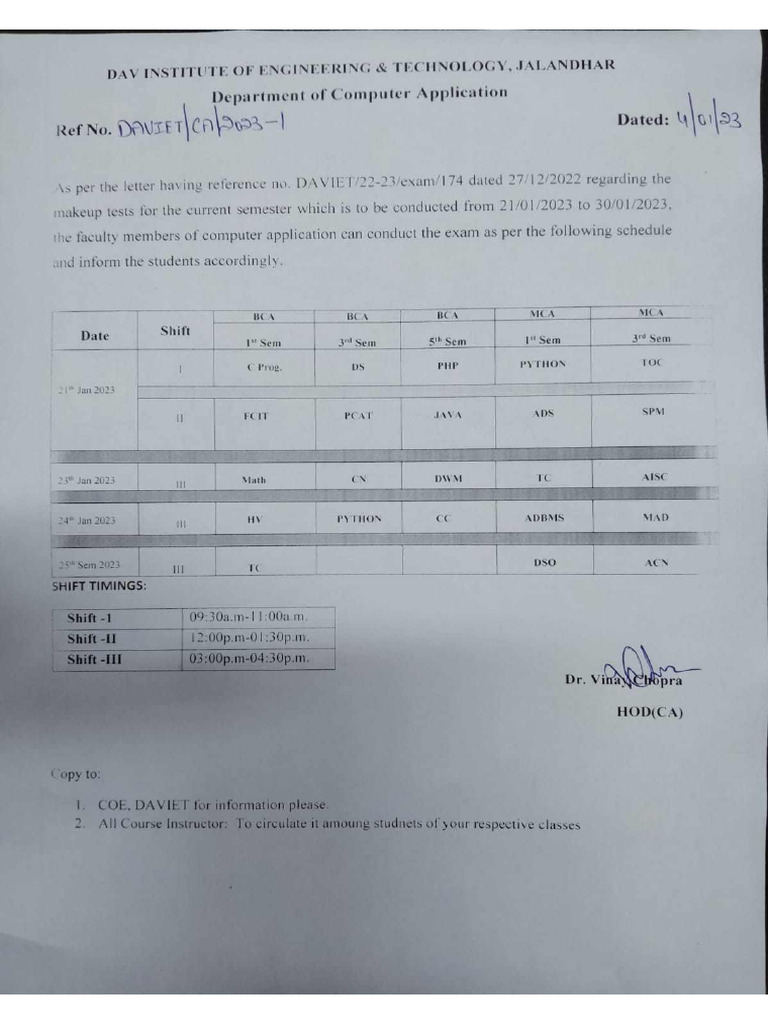 Make Up Test Schedule | PDF