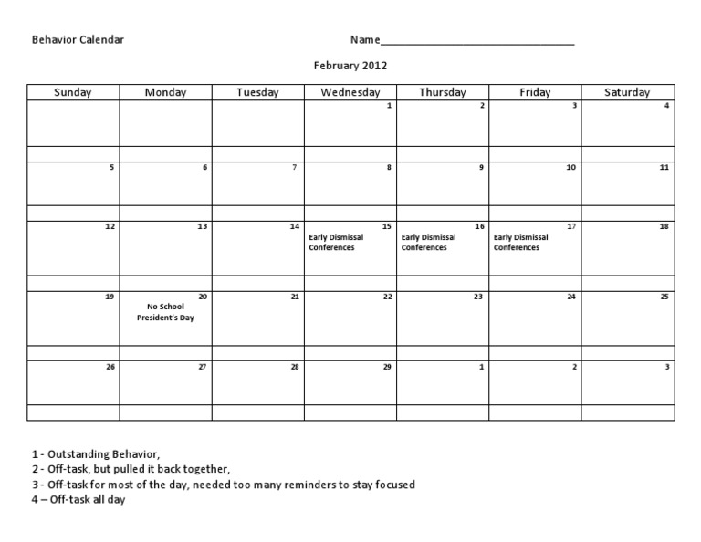 Behavior Calendar Blank | PDF | Career & Growth