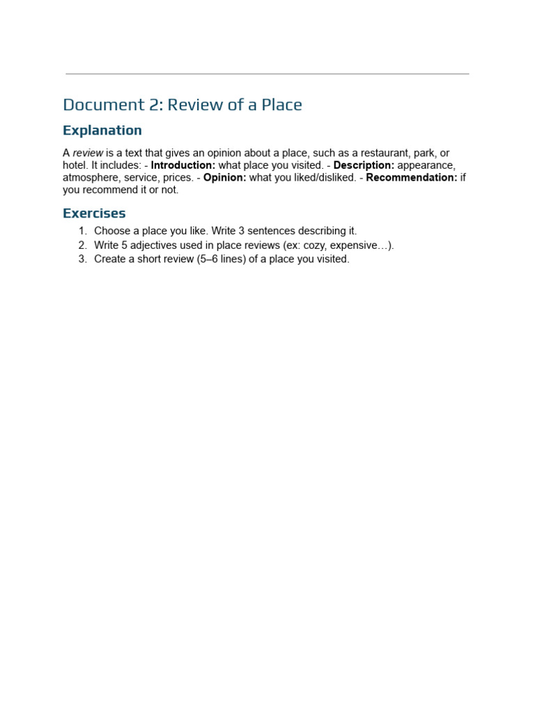 Document 2: Review of A Place: Explanation | PDF