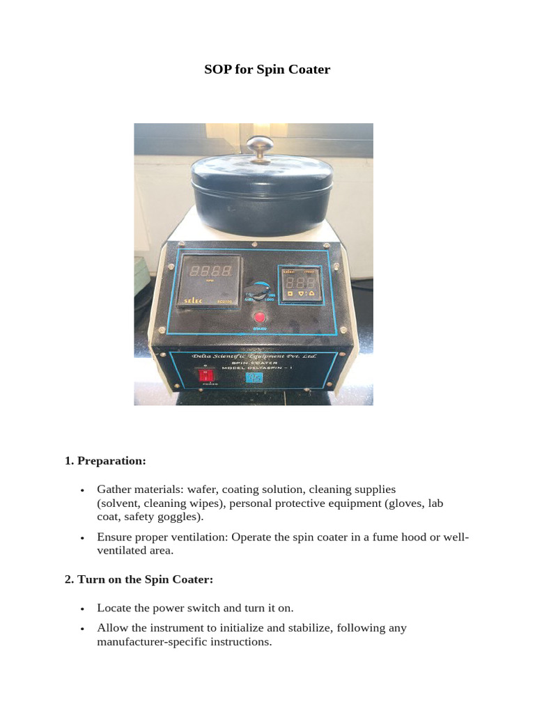 SOP for Spin Coater | PDF | Personal Protective Equipment | Coating