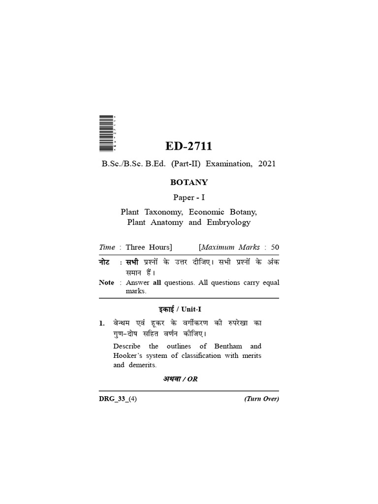 BSC Bscbed Part 2 Botany Plant Taxonomy Economic Botany Ed 2711 2021 ...