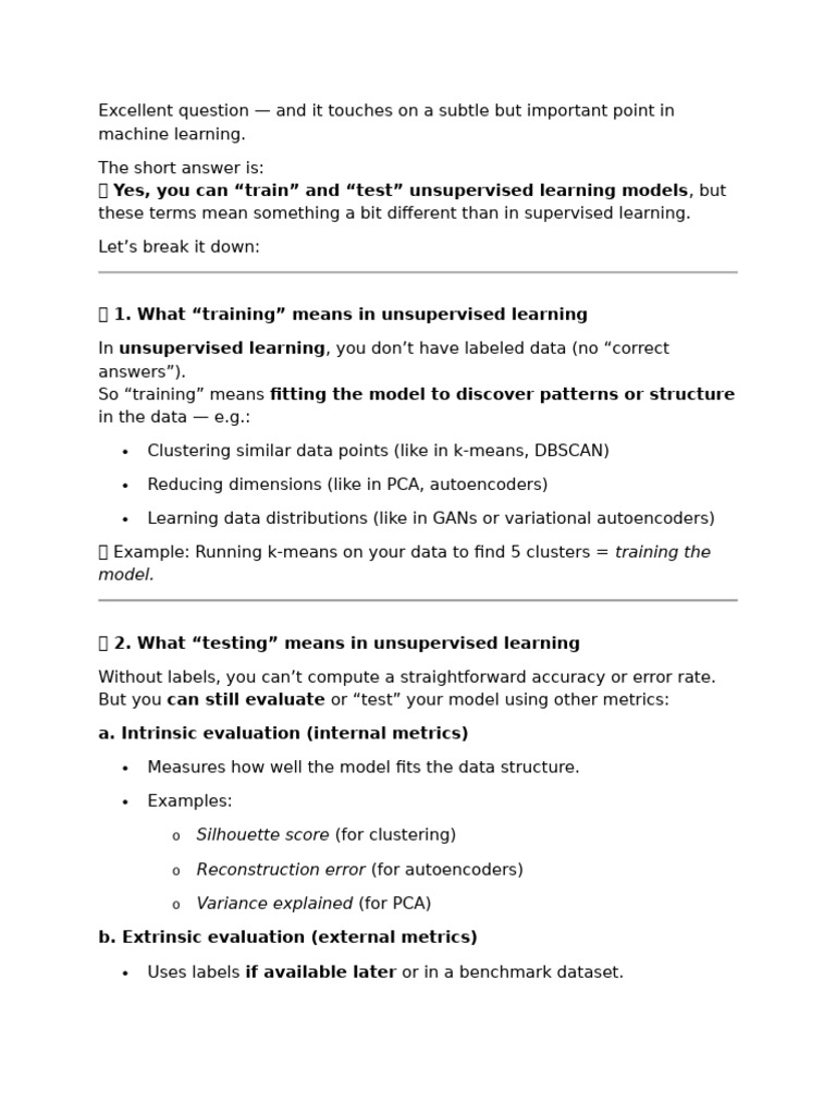 Train and Test in Unsupervised Learning | PDF | Cluster Analysis | Learning