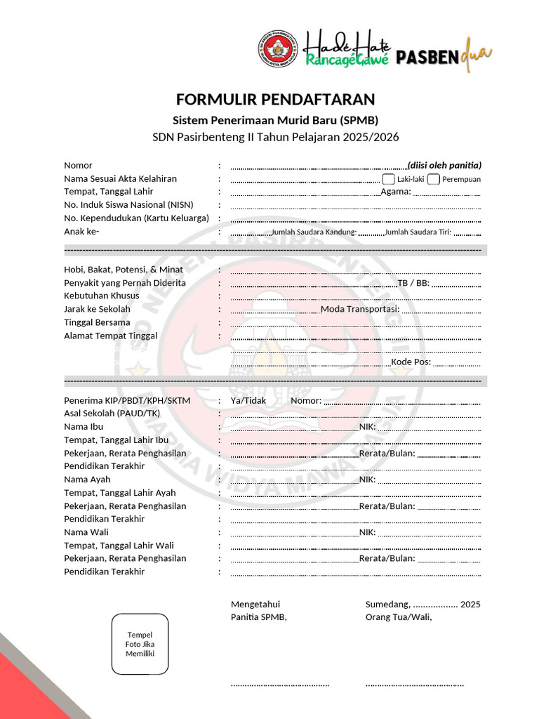 Formulir SPMB Tahun Ajaran 2025-2026 | PDF