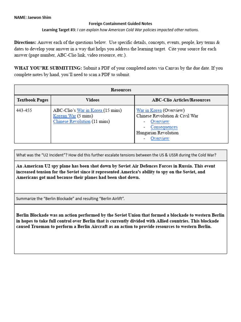 _3.6.4 - LT3 - Foreign Containment Guided Notes | PDF | Cold War ...