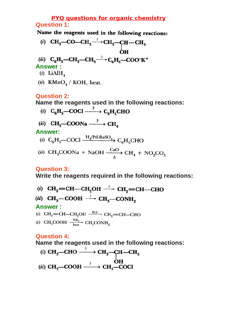 Organic Chemistry PYQ Questions | PDF | Chemical Reactions | Organic ...