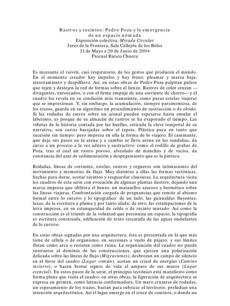 Rastros y Recintos (Catálogo de La Exposición de Pedro Poza) | PDF