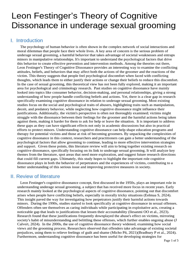 Leon Festinger S Theory of Cognitive Dissonance in Underage Sexual ...