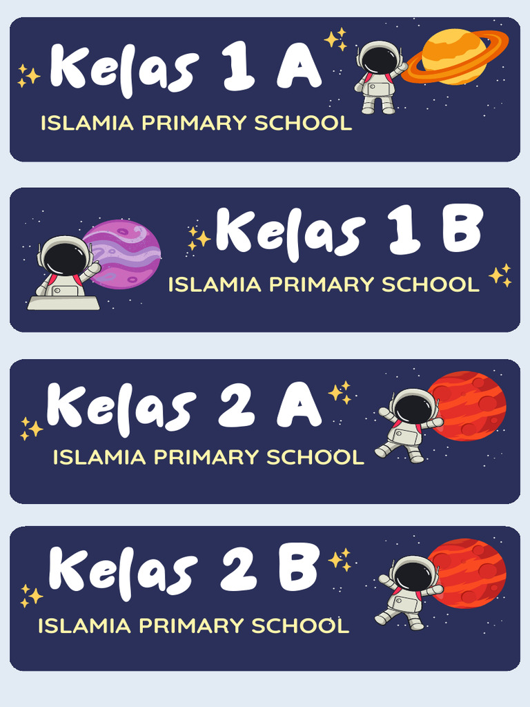 Biru Putih Label Nama Anak Lucu Astronot Dokumen A4 (21 x 33 Cm) | PDF