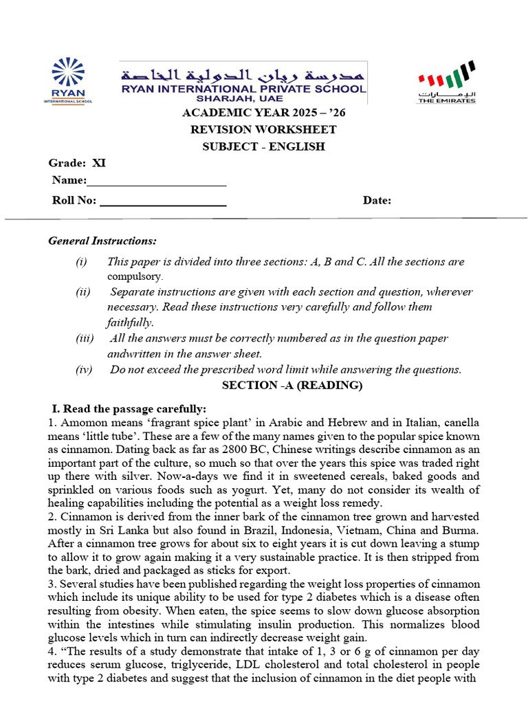 English,Gr11 Revision Worksheet 25 26 | PDF | Akhenaten | Diabetes