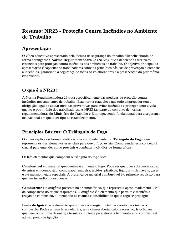 NR23: Segurança Contra Incêndios no Trabalho | PDF | Incêndios | Combustão