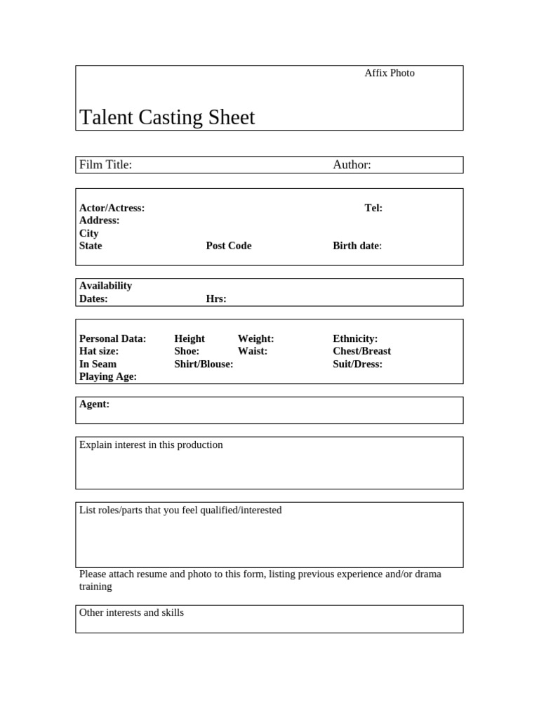 Talent Casting Sheet Template | PDF