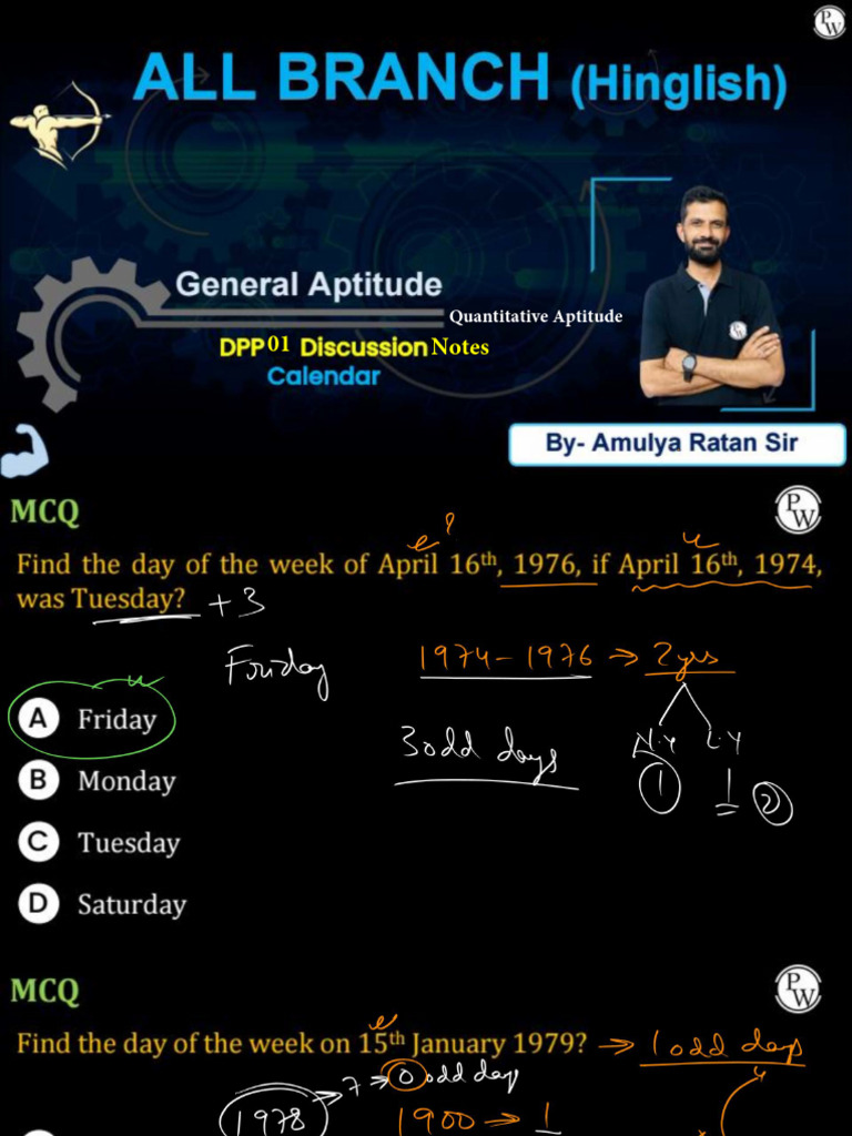 Quantitative Aptitude - DPP 01 (Calendar) Discussion Notes | PDF