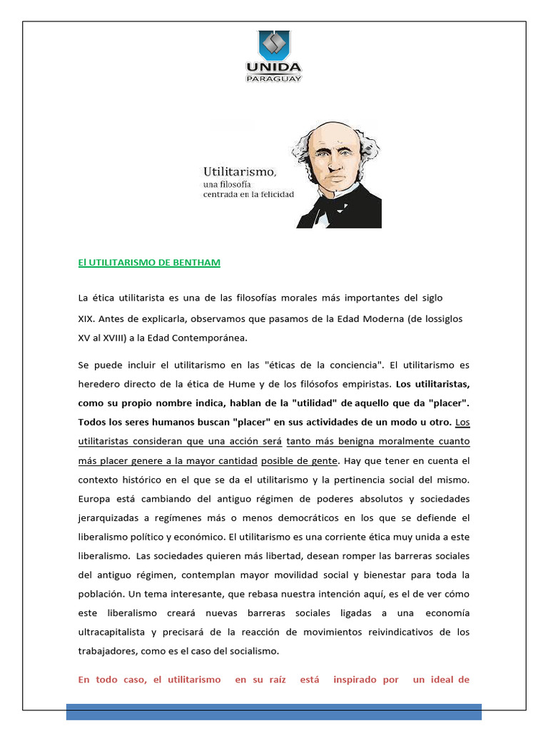 El Utilitarismo de Bentham | PDF | Utilitarismo | John Stuart Mill