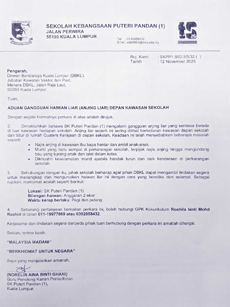 Surat Aduan Anjing Liar KPD DBKL | PDF