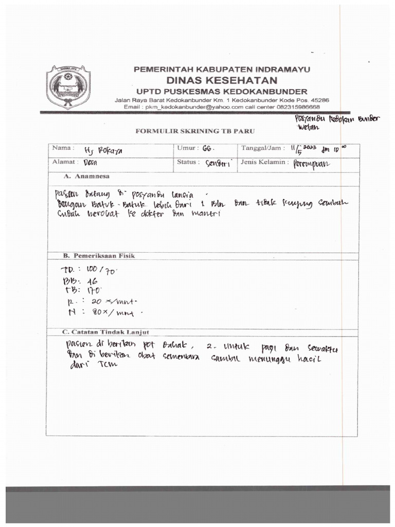 Form Skrining TB Lansia | PDF