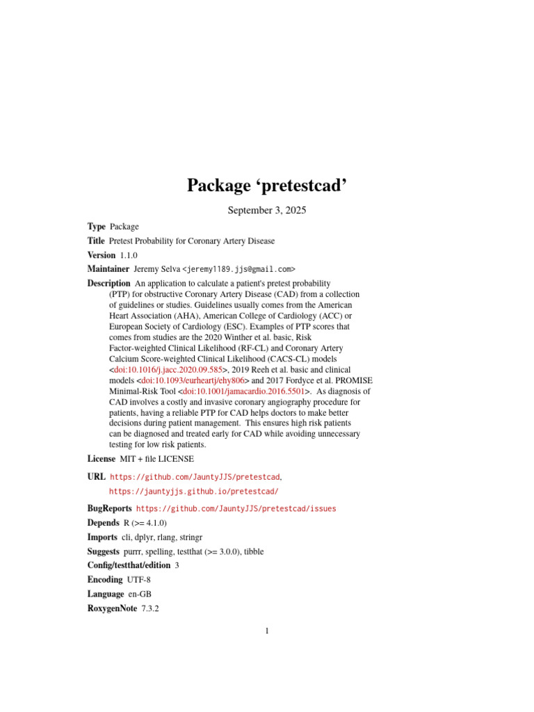 Pretest Probability for CAD Analysis | PDF | Parameter (Computer ...