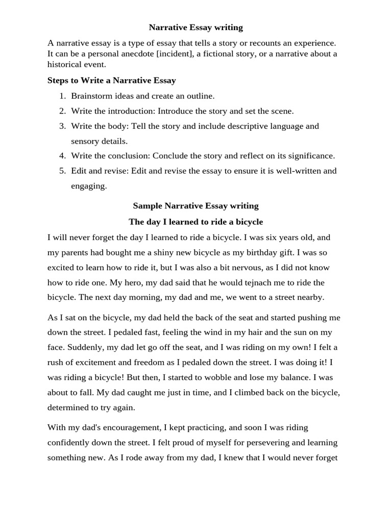 Narrative Essay Writing Sample & HW | PDF