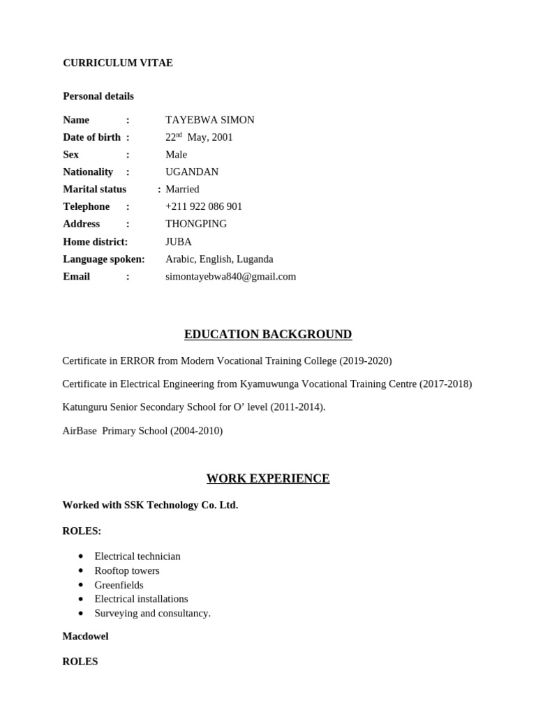 Tayebwa Simon Cv | PDF