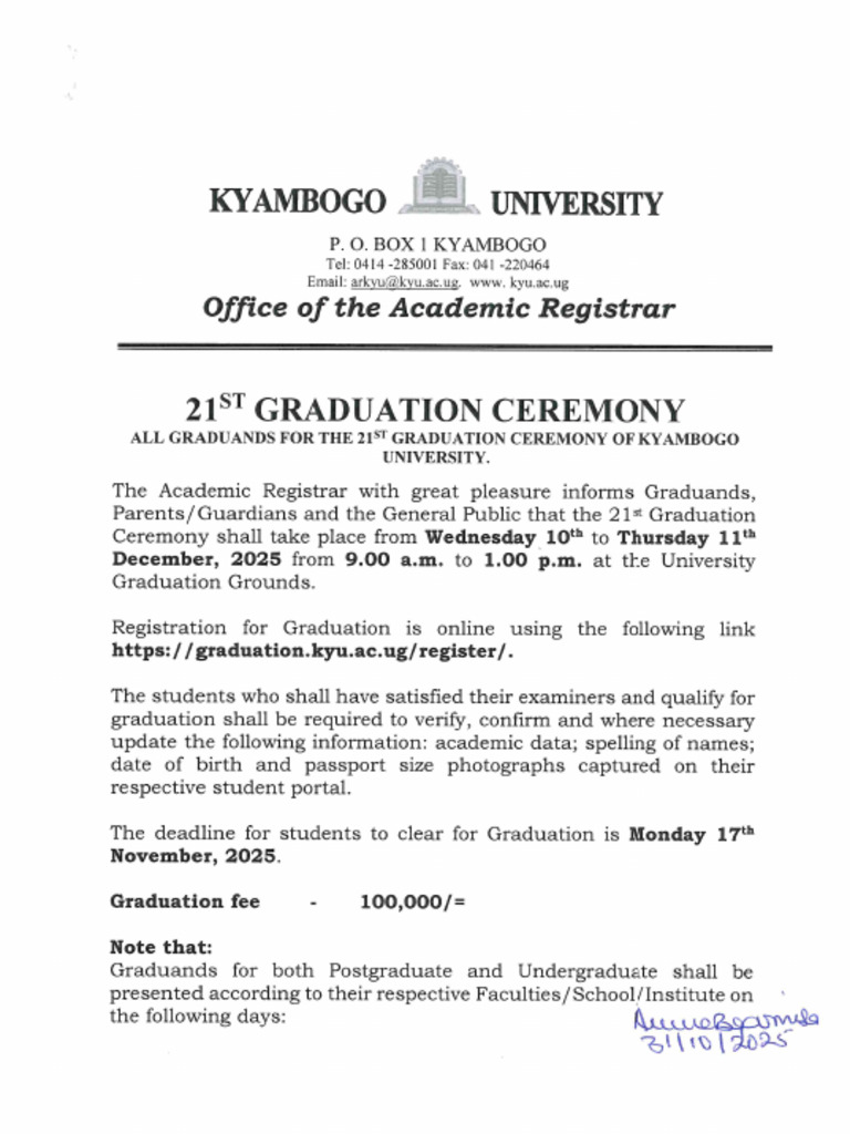 KYU Graduation Notice | PDF