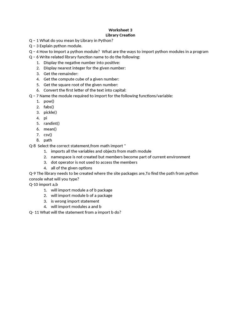 Class 12 CS HHW Worksheet 3 | PDF