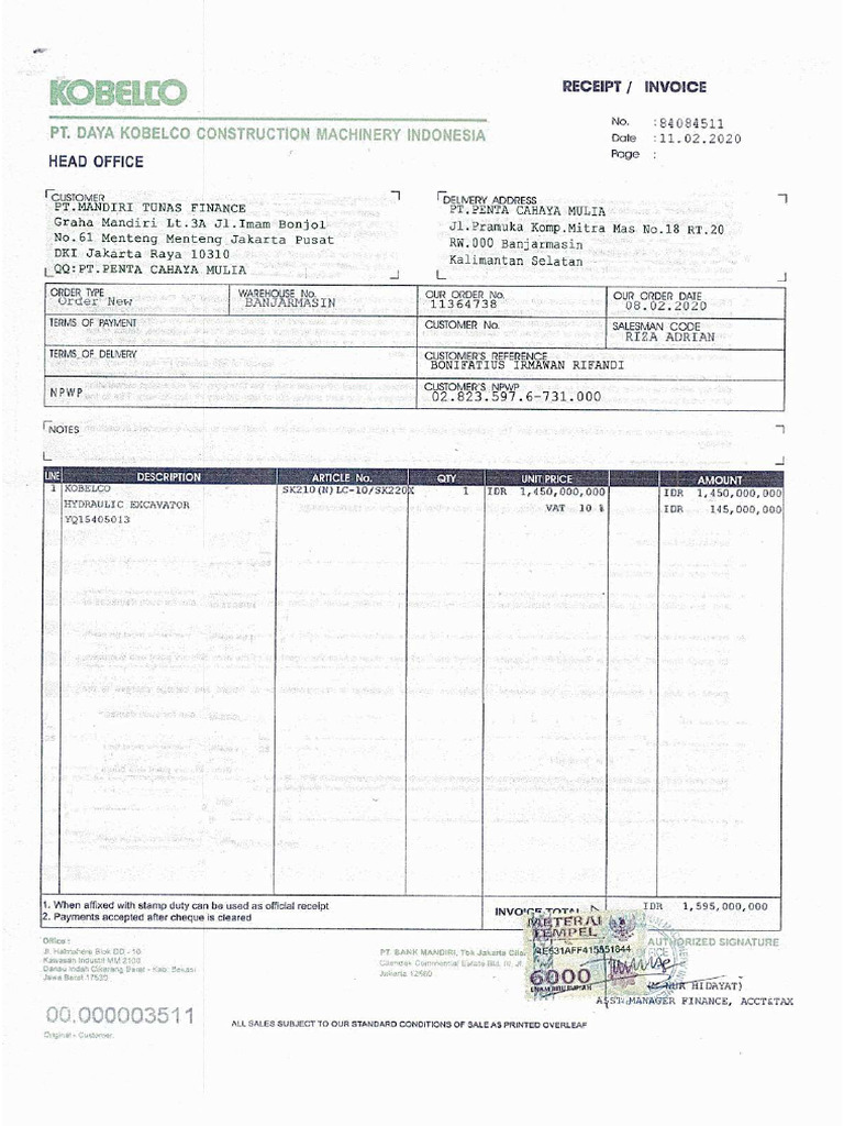 Invoice Kobelco | PDF