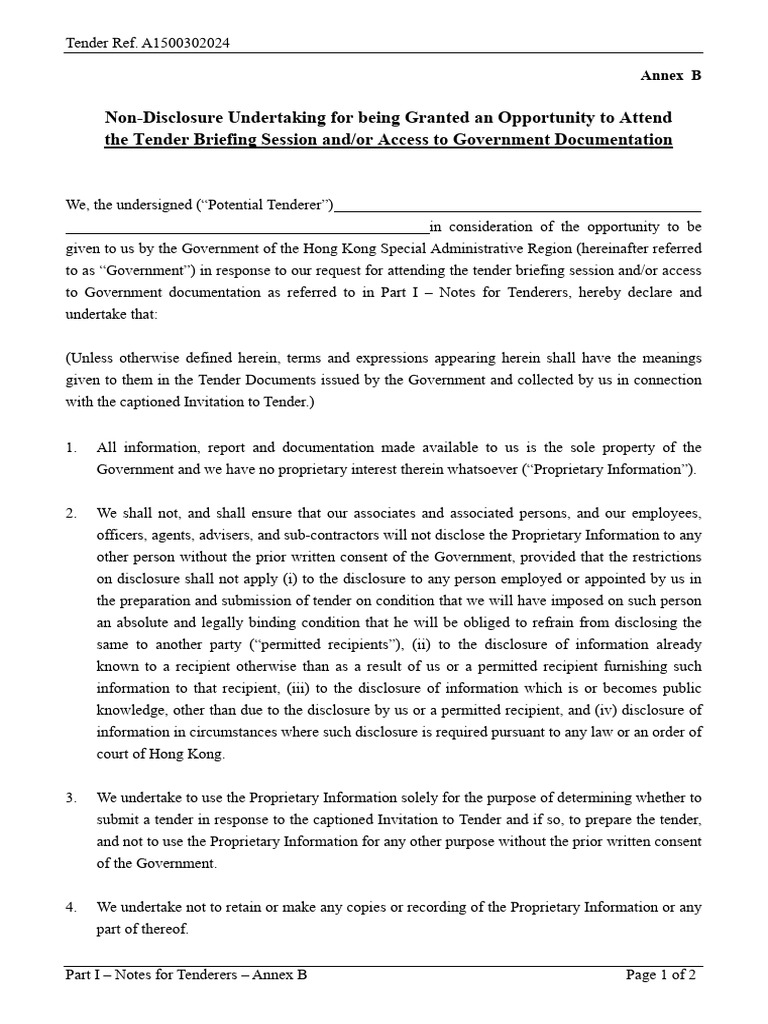 03 Part - I Annex B Non Disclosure - Undertaking | PDF | Indemnity ...