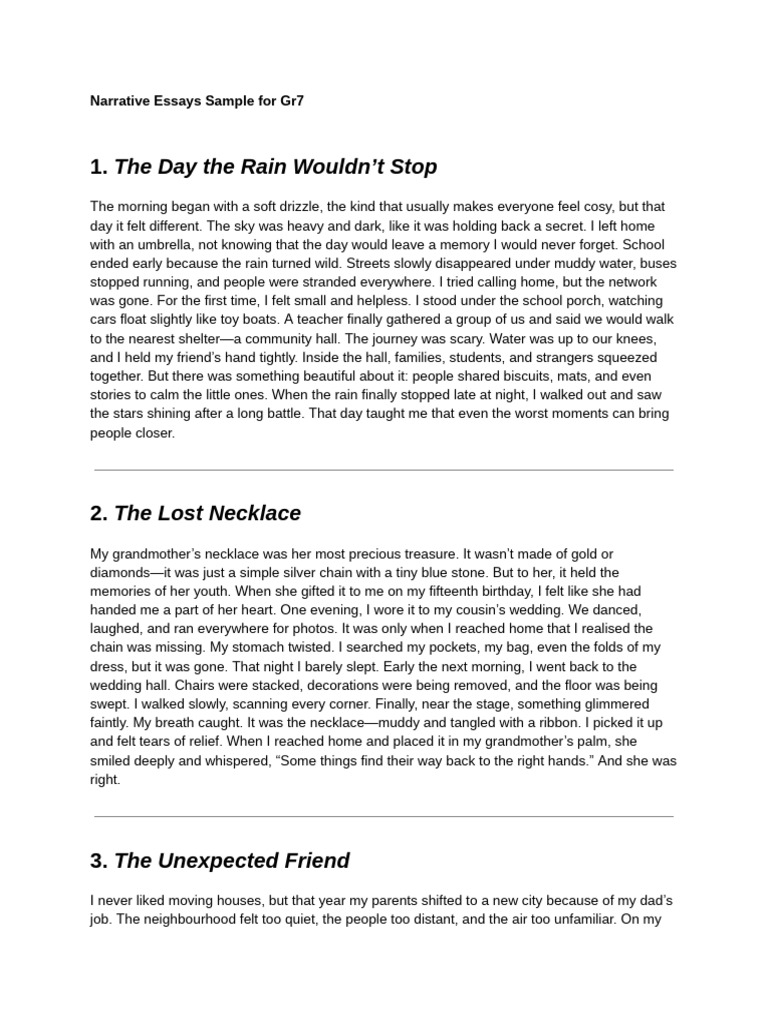 Gr7 Narrative Essay Samples | PDF