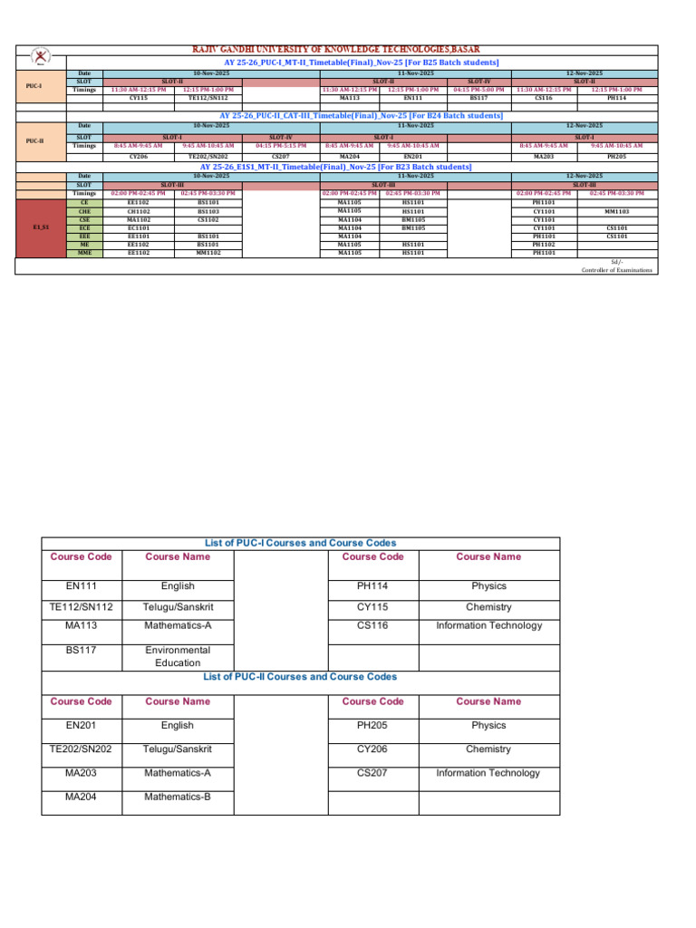 Ay 25-26 p1 Mt-2 p2 Cat-III E1 Mt-2 Timetable (Final) Nov25 | PDF ...