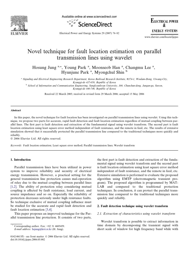Novel Technique For Fault Location Estimation On Parallel Transmission Lines Using Wavelet ...