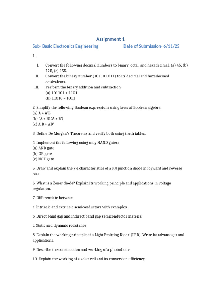 Assignment 1 BEE | PDF