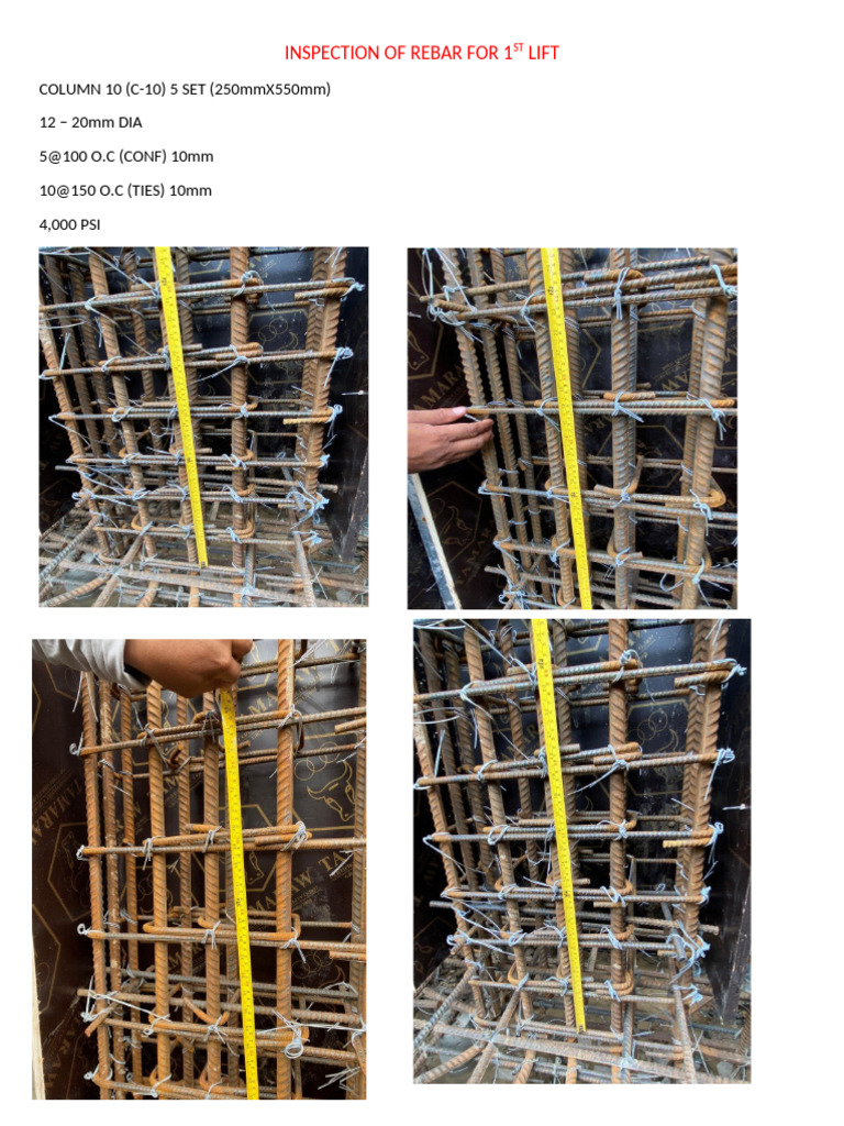 Inspection of Rebar For 1st Lift | PDF