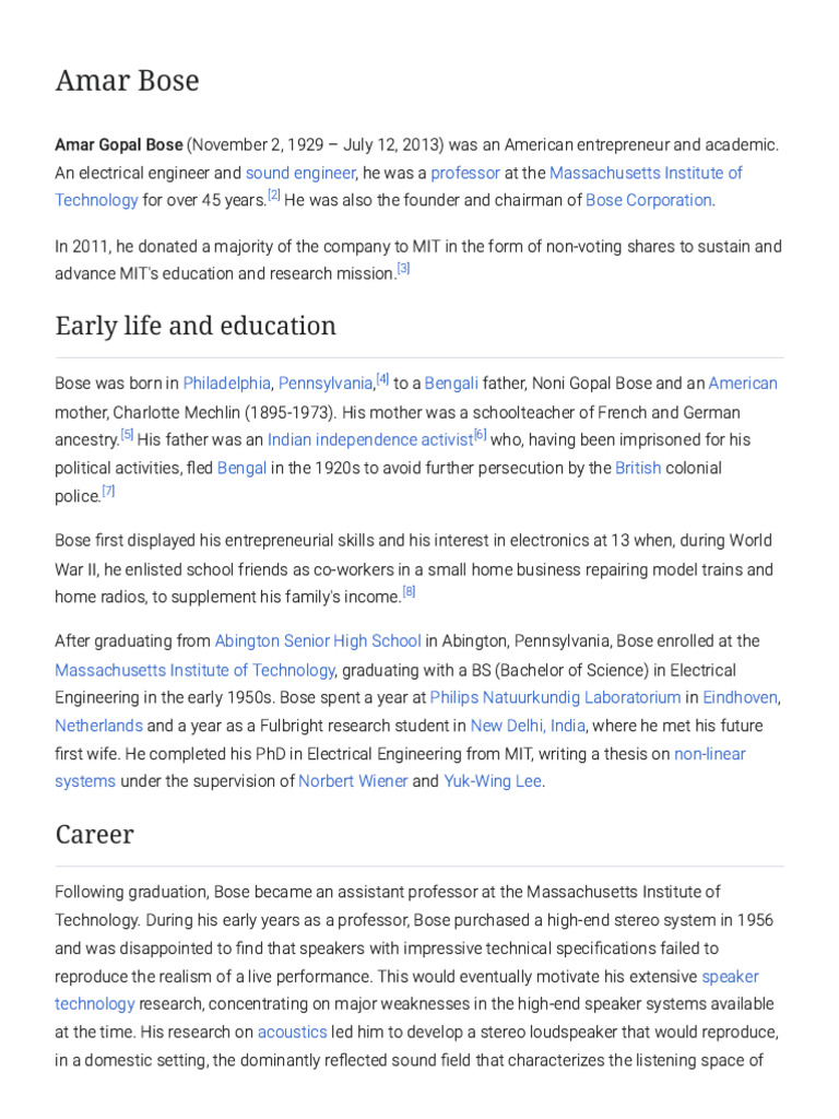 Amar Bose - Wikipedia | PDF