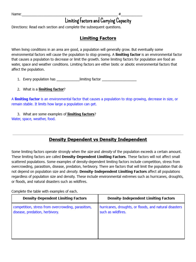 Limiting Factors and Carrying Capacity Explained | PDF | Logistic ...