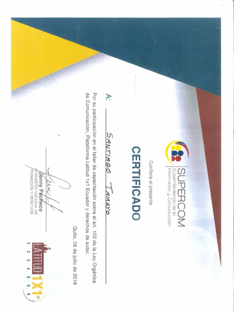 Certificado Supercom | PDF