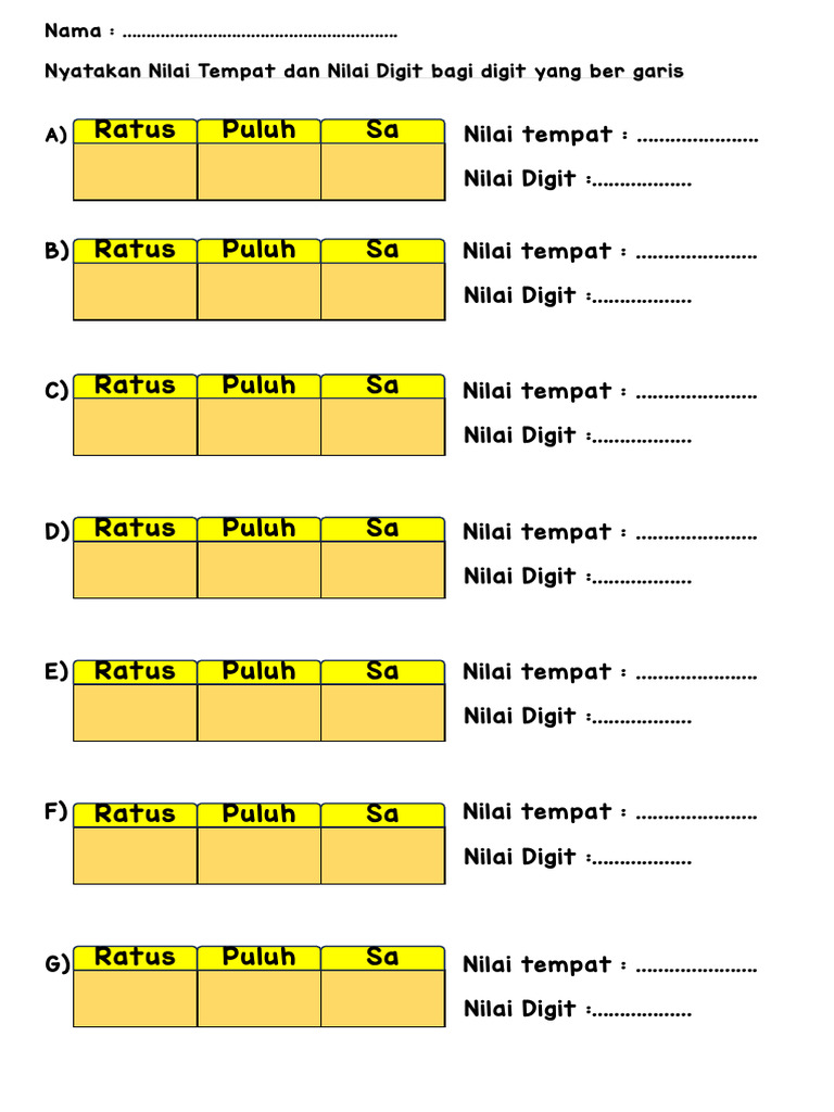Nilai Tempat Nilai Digit Tahun 2 | PDF