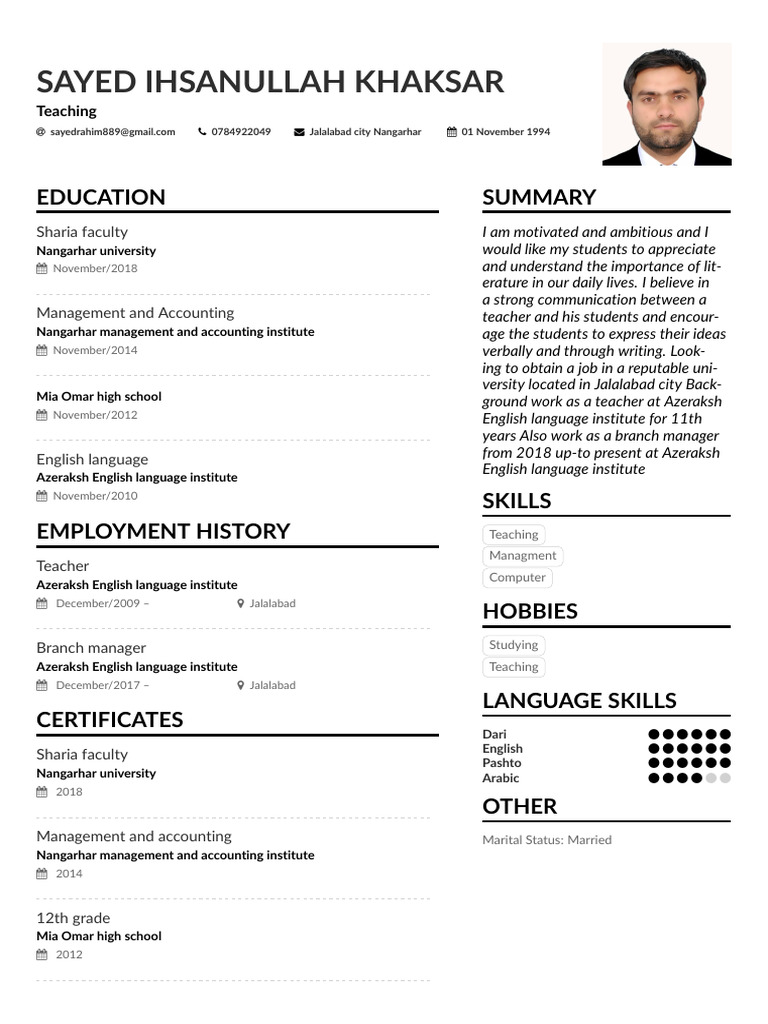 Sayed Ihsanullah Khaksar 2020 CV | PDF | Nangarhar Province | Human ...