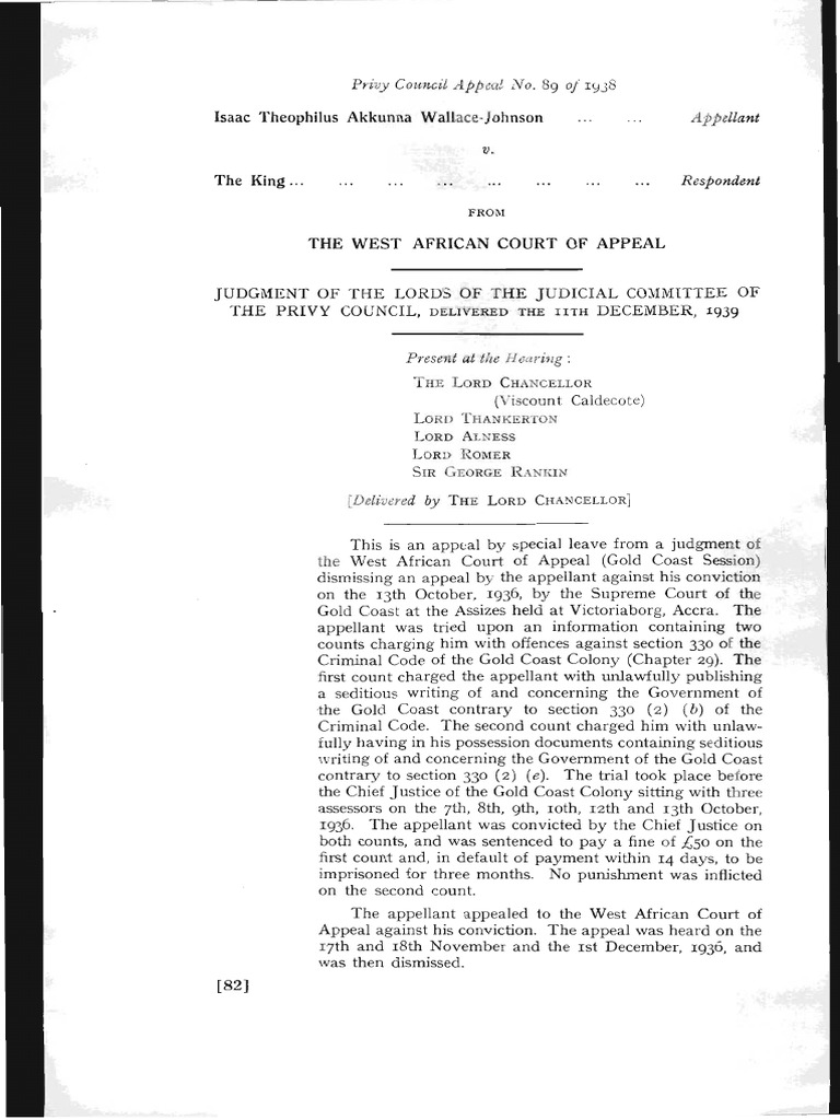 1939 - 82 Wallace Johnson V The King | PDF