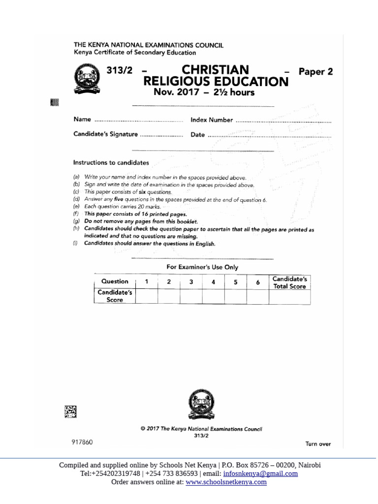 Cre Pp2 Kcse 2017 Questions Paper | PDF