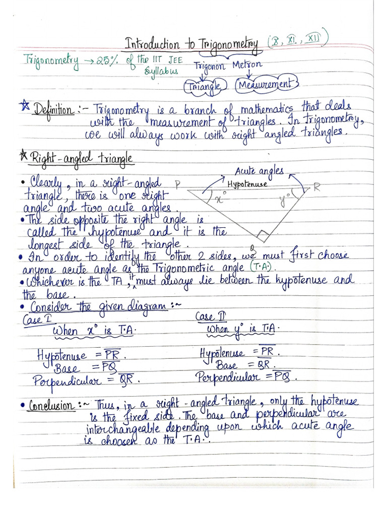 Class 10 - Maths - Introduction To Trigonometry | PDF