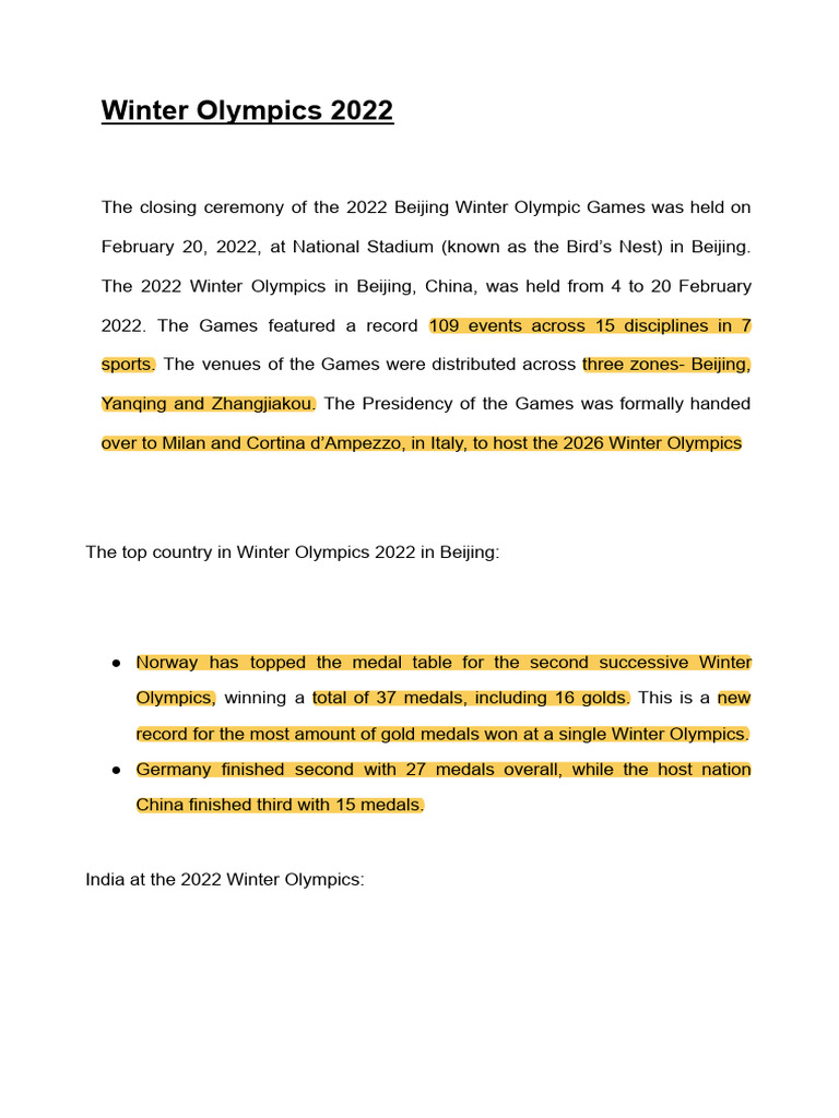 Winter Olympics 2022 | PDF | Winter Olympic Games | Olympic Games