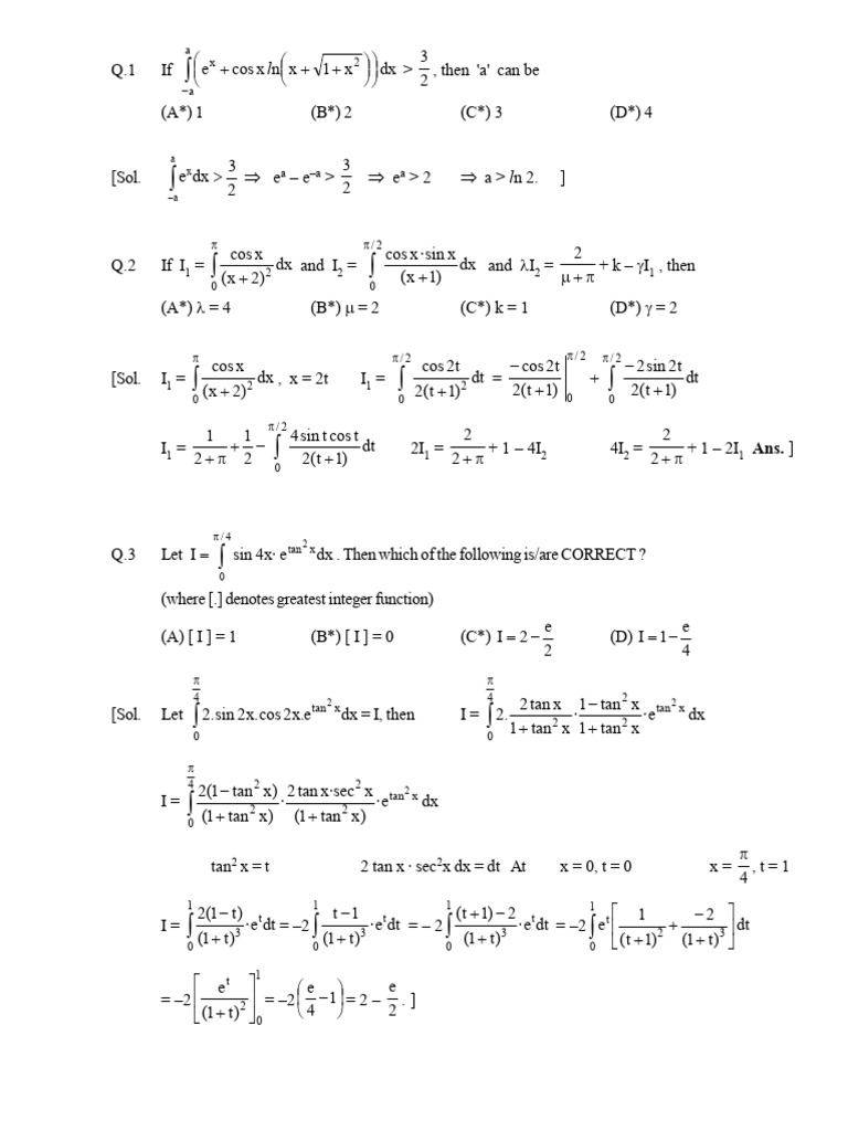 Definite Integ Sheet 1 MCQ (BMDP) With Answers | PDF | Elementary ...